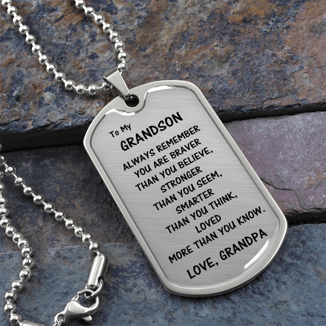 Grandson Gift Dog Tag Necklace From Grandpa Birthday Graduation ...