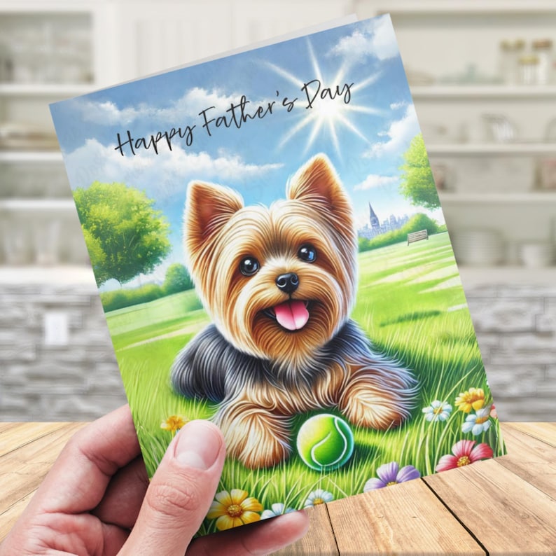 Yorkie Dog Father's Day Birthday Card: Cute Yorkshire Terrier Art - Etsy