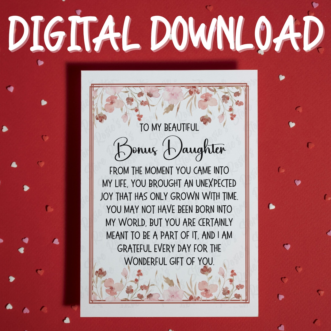 Gift for Bonus Daughter Birthday Printable Greeting Card Stepdaughter ...