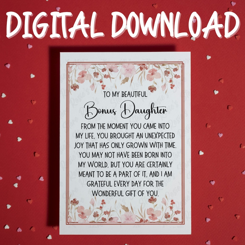 Gift for Bonus Daughter Birthday Printable Greeting Card Stepdaughter ...