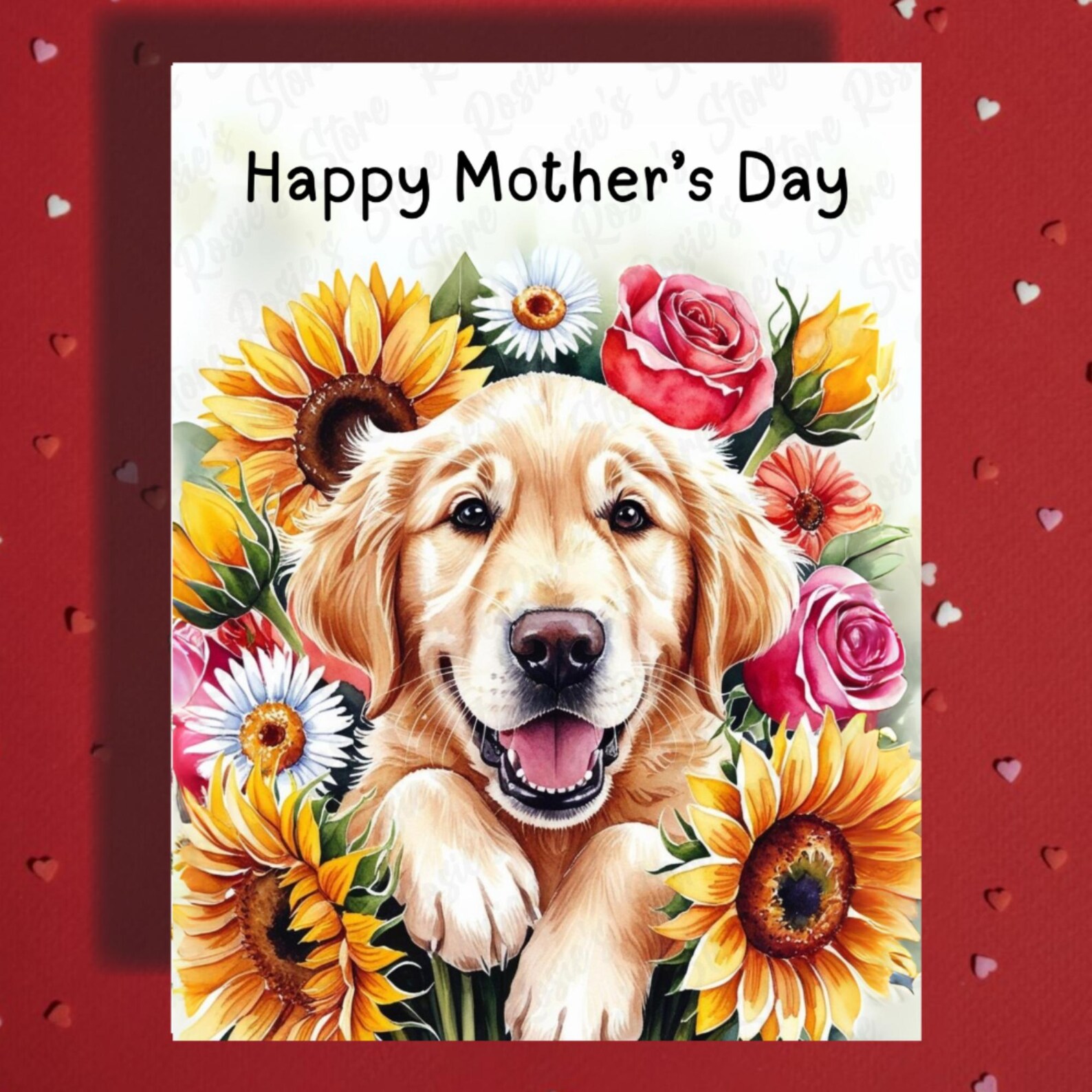 Mother's Day Greeting Card Golden Retriever Dog Pet Lover Illustrated ...
