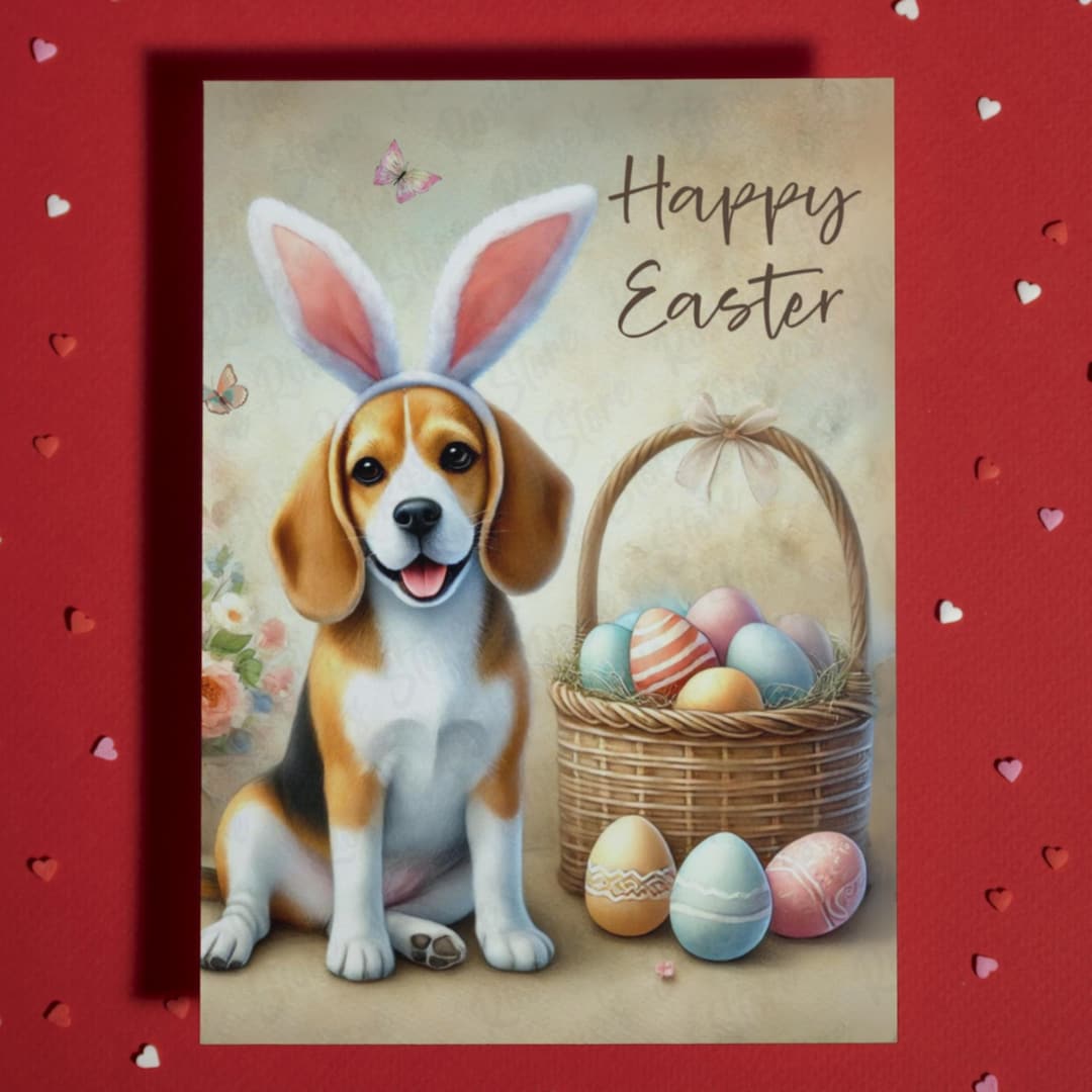 Beagle Easter Card – Cute Bunny Ears Dog Spring Greeting - Etsy