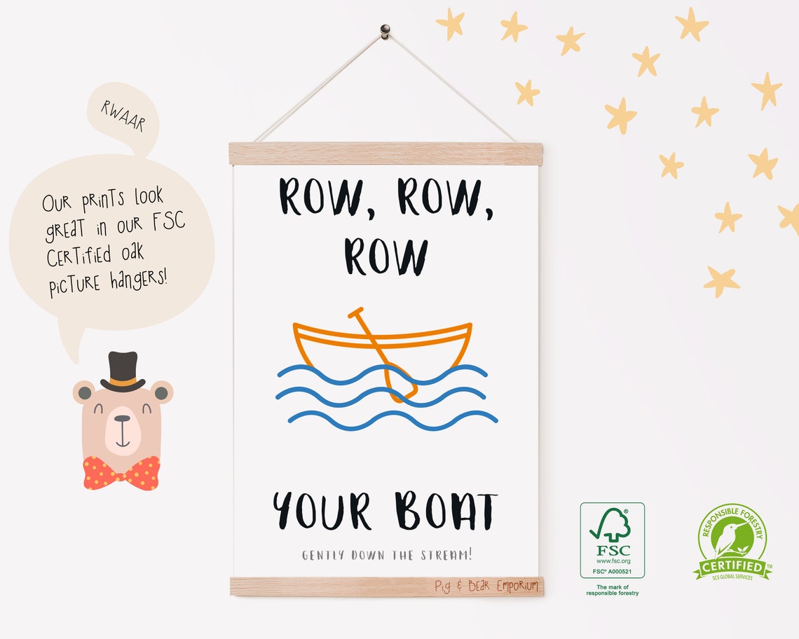 Nursery Rhyme Print Row Your Boat poems for Newborns Kids | Etsy