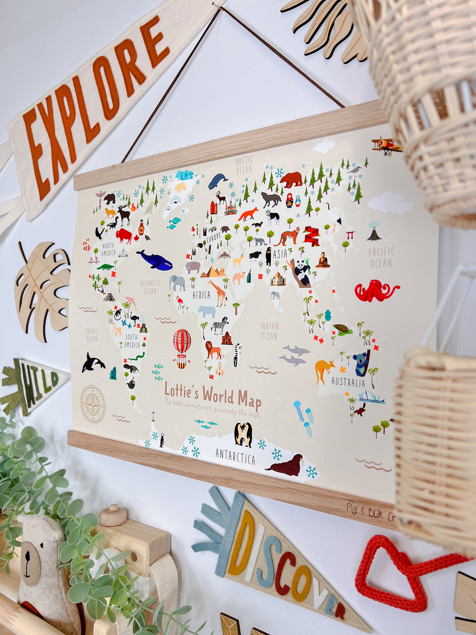 WORLD MAP Print Custom Colours Kids Bedroom Map Safari | Etsy