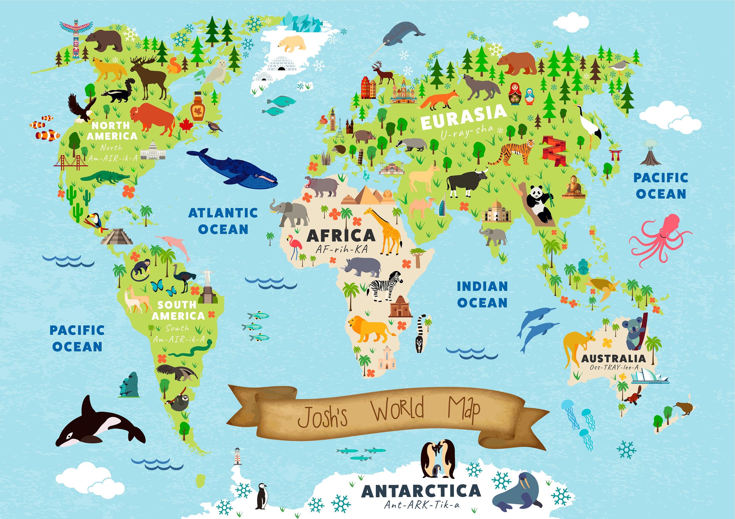 World Map Print / Mapamundi educativo / Mapamundi infantil / | Etsy