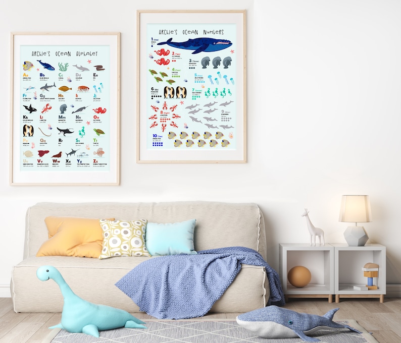 Ocean Animal Alphabet and Number Print Sea Creatures Poster - Etsy UK