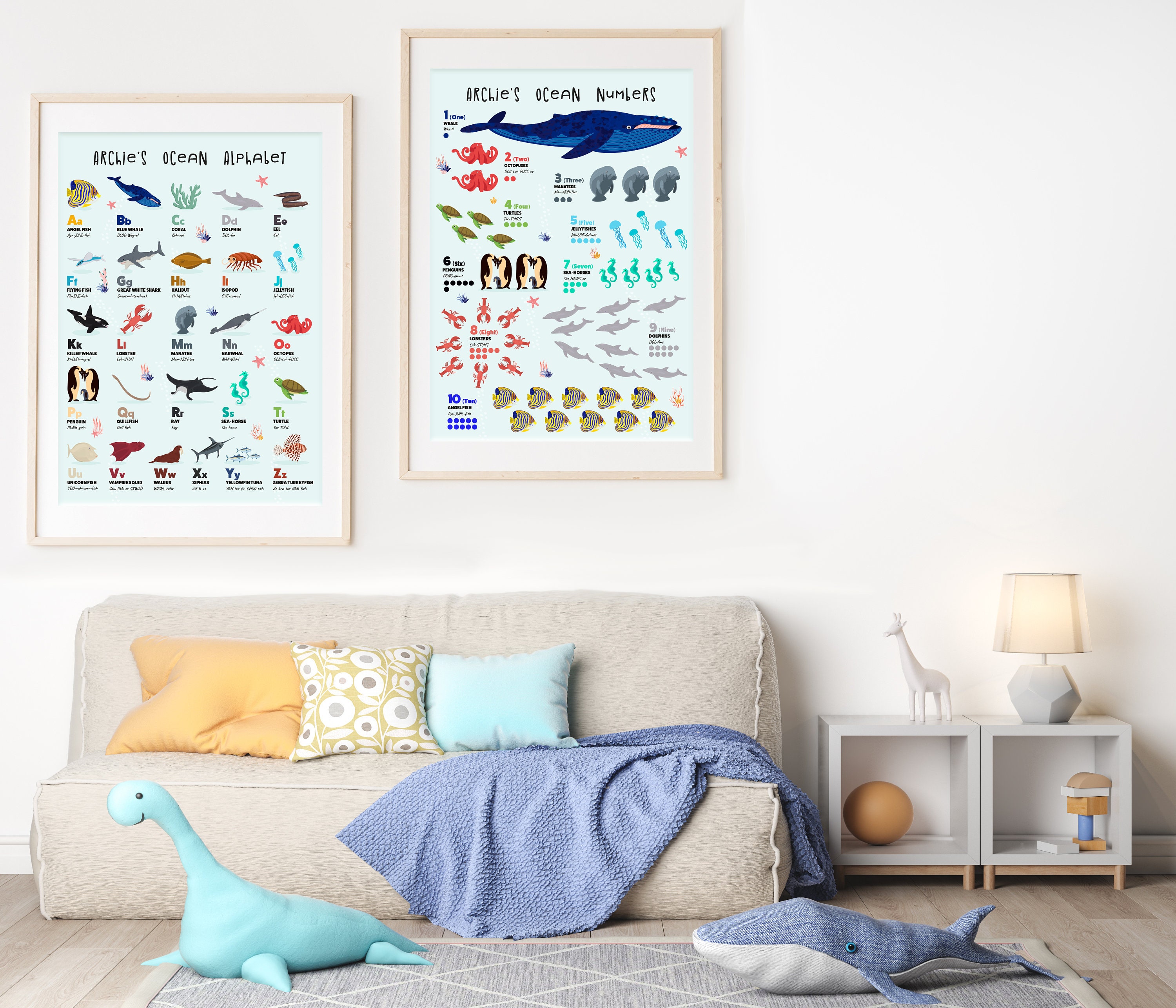 Ocean Animal Alphabet and Number Print Sea Creatures Poster | Etsy UK