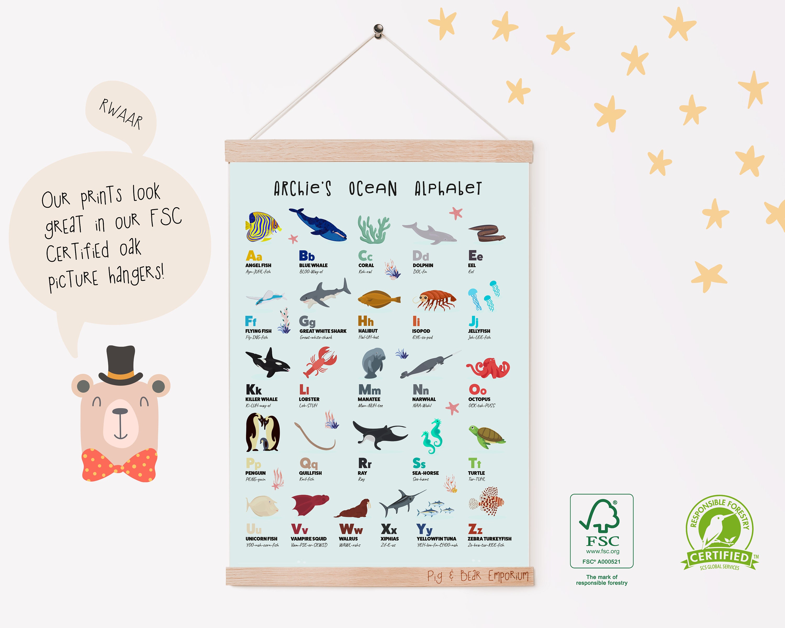 Ocean Animal Alphabet and Number Print Sea Creatures Poster | Etsy