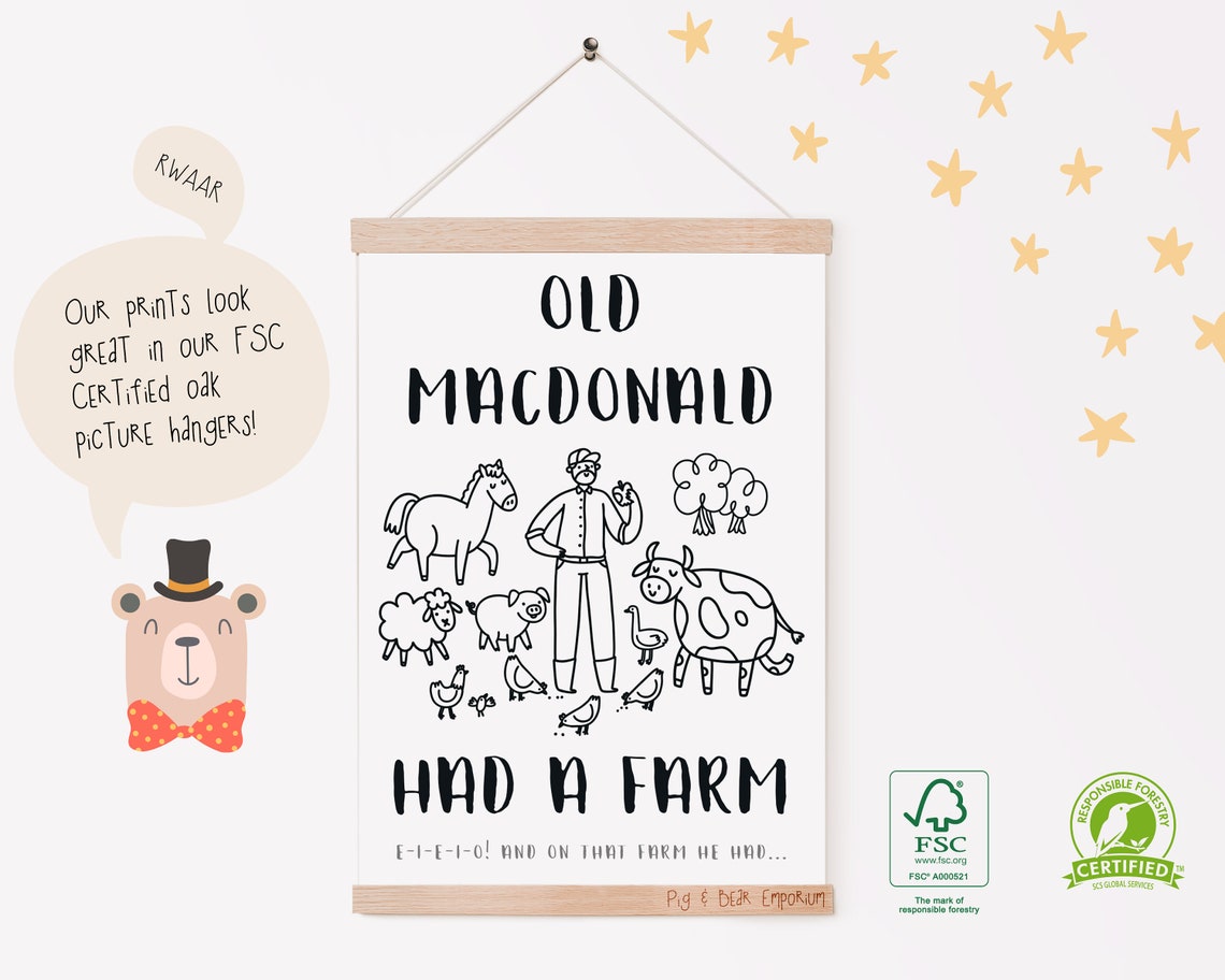 Nursery Rhyme Print Old Macdonald Had A Farm Poems for - Etsy UK