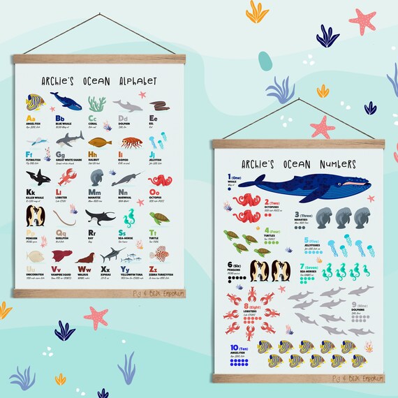 Ocean Animal Alphabet and Number Print Sea Creatures Poster | Etsy