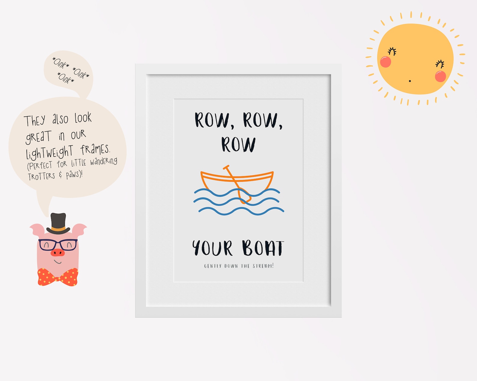 Nursery Rhyme Print Row Your Boat poems for Newborns Kids | Etsy