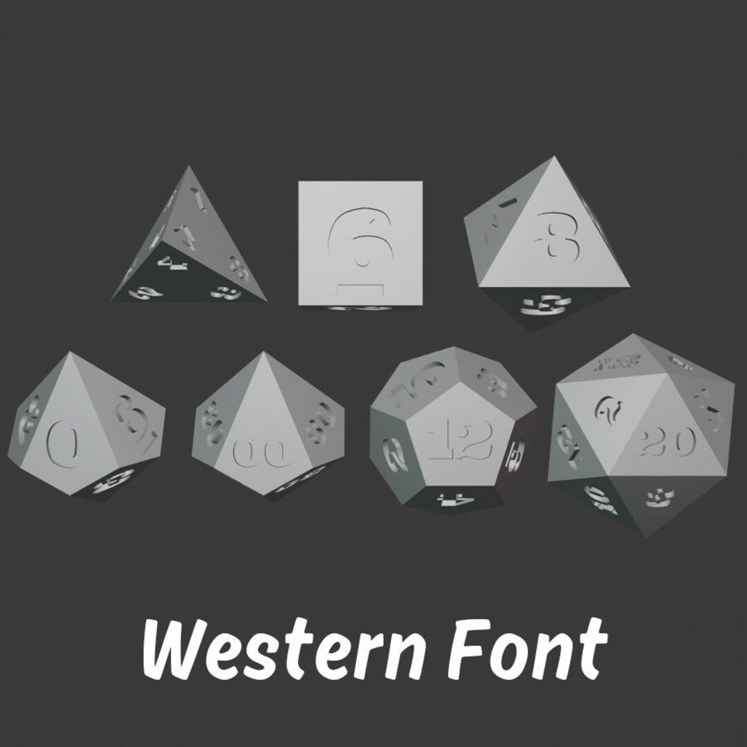 Western Font Sharp Polyhedral Dice Set Stls - Etsy