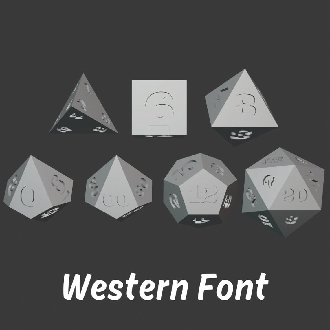 Western Font Sharp Polyhedral Dice Set Stls - Etsy