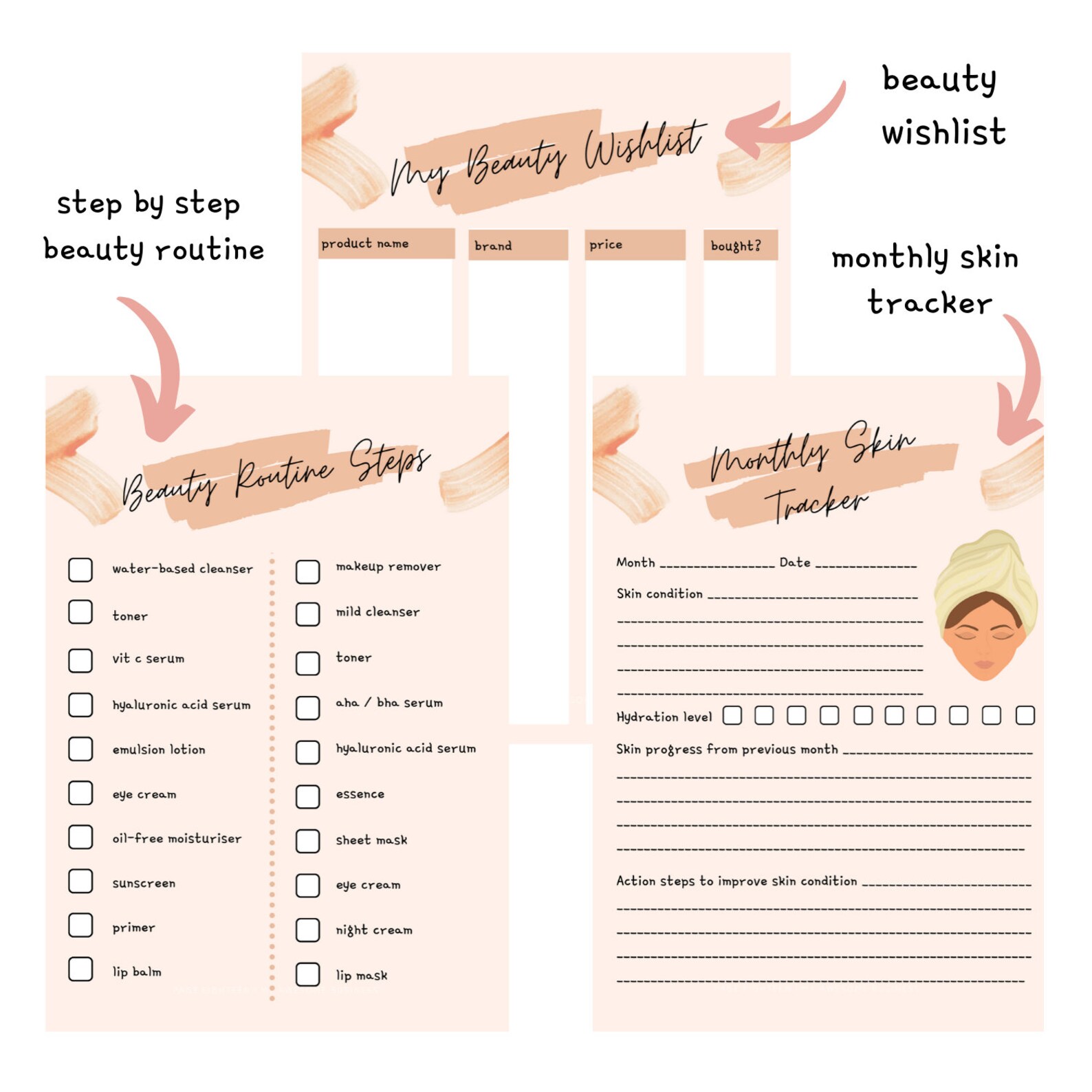 Beauty Planner | Skin Care Routine | Beauty Journal | Beauty Organiser ...