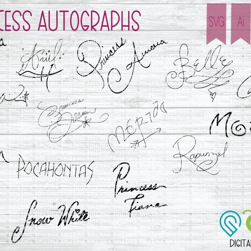 Over 50 Character Autographs SVG PNG Sublimation Princess - Etsy