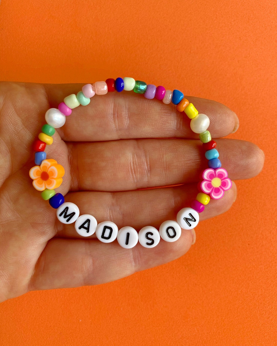 Name Bead Bracelet/acrylic and Pearl Bead Bracelet - Etsy