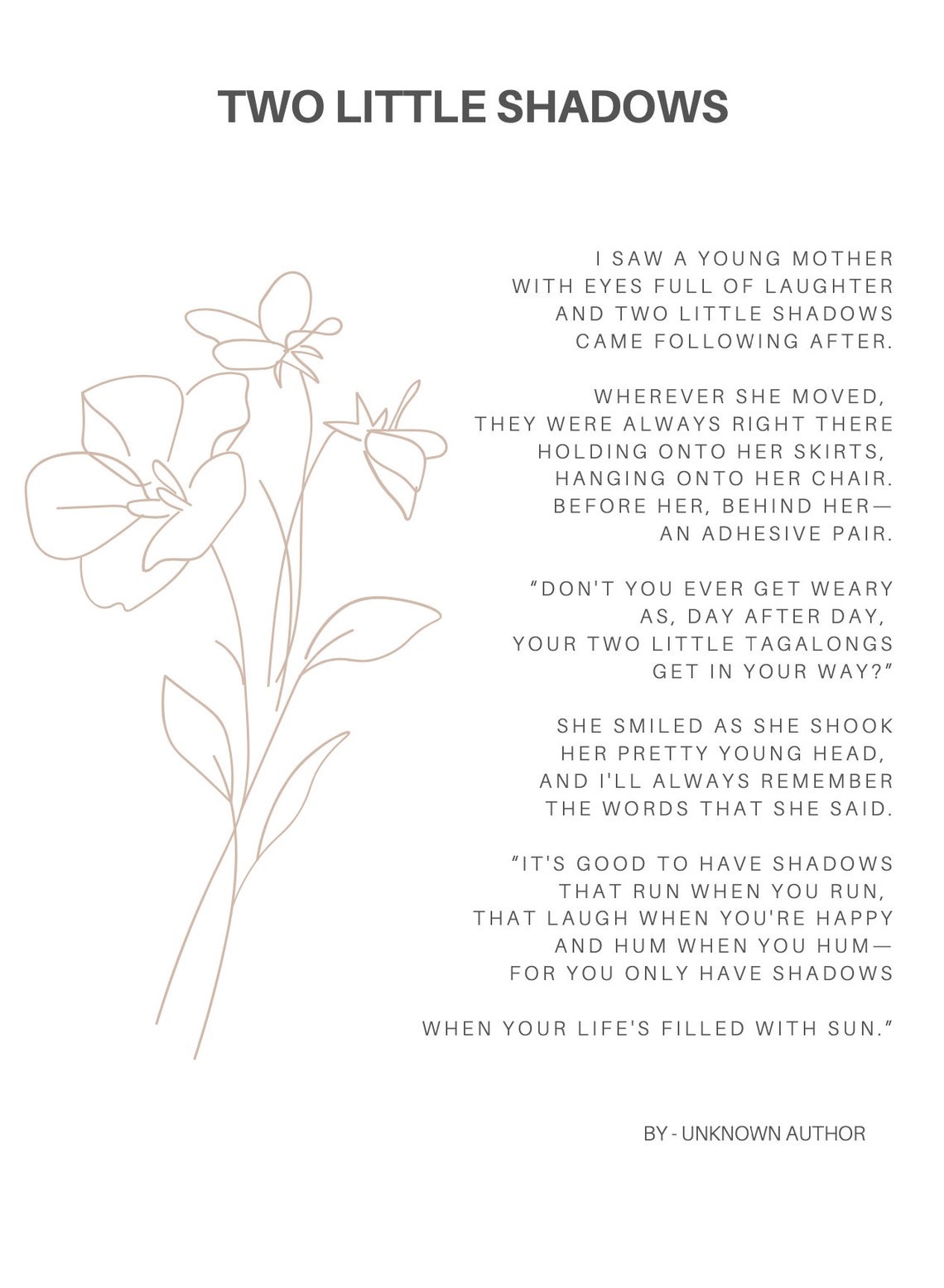 Two Little Shadows A Poem About Motherhood Printable - Etsy