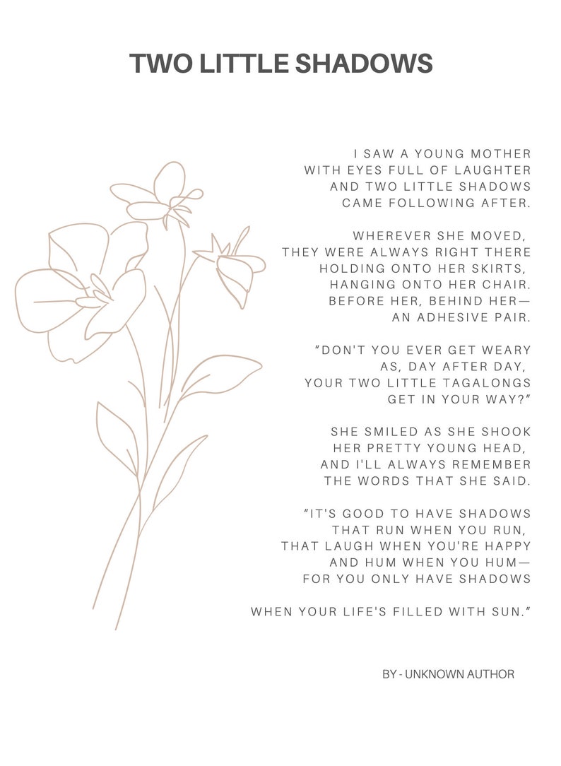 Two Little Shadows A Poem About Motherhood Printable - Etsy