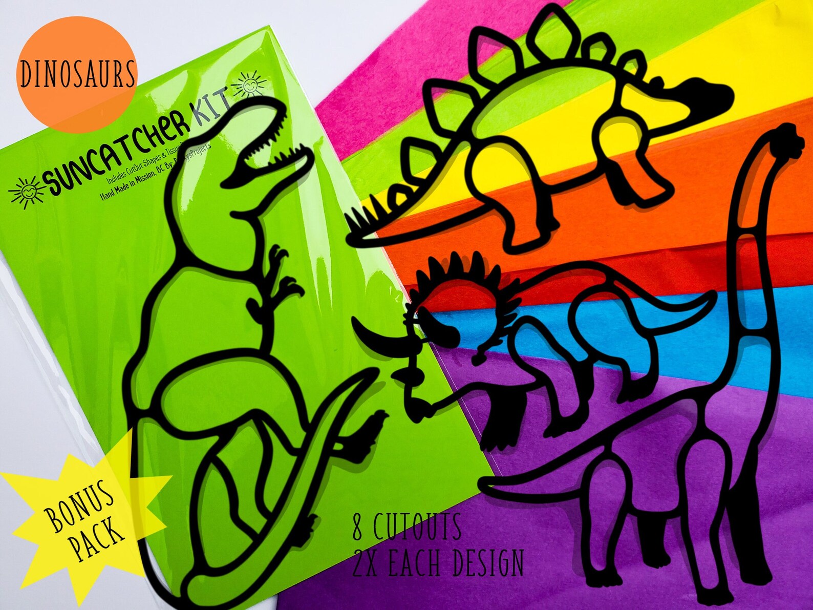 Dinosaurs Suncatcher Kit Kids Craft Kit Stained Glass - Etsy
