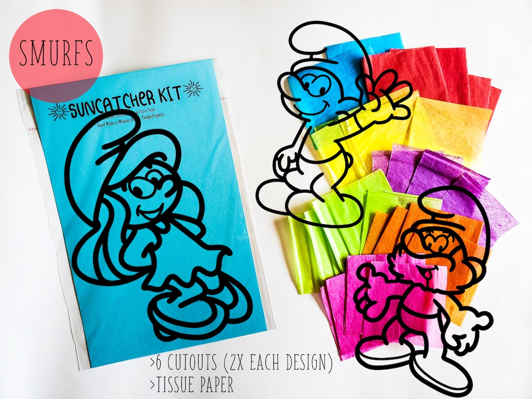 Smurfs-suncatcher Kit-kids Craft Kit- Stained Glass Tissue Paper ...