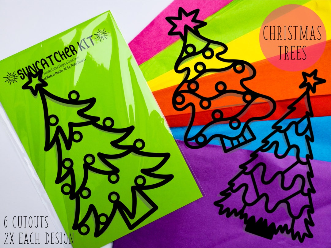 Christmas Tree-suncatcher Kit-kids Craft Kit- Stained Glass Tissue ...