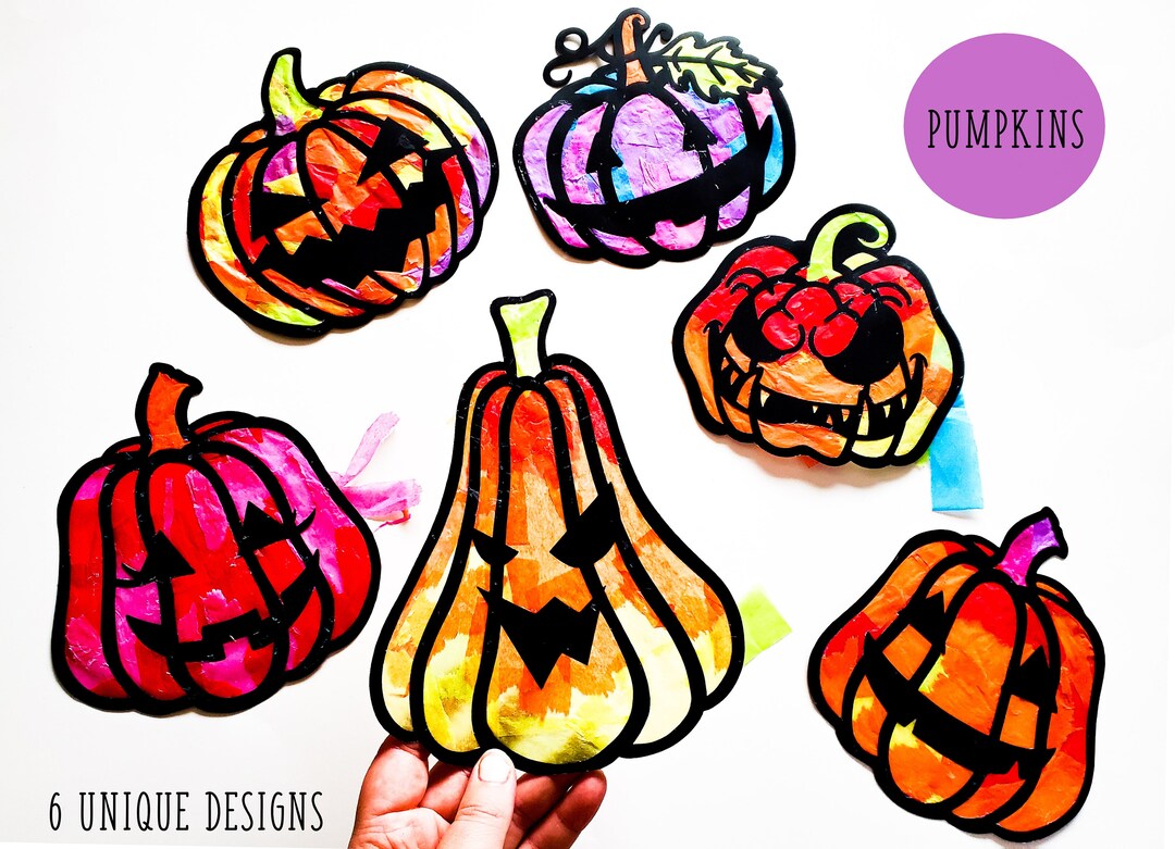 Pumpkin Suncatcher Kit - Kids Craft Kit- Stained Glass Tissue Paper ...