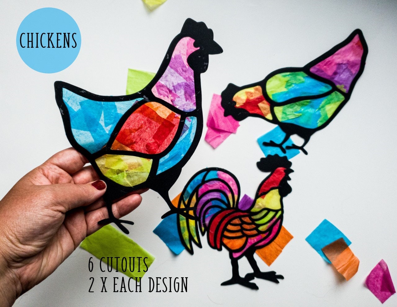 Chickens-suncatcher-kids Craft Kit Stained Glass Tissue - Etsy