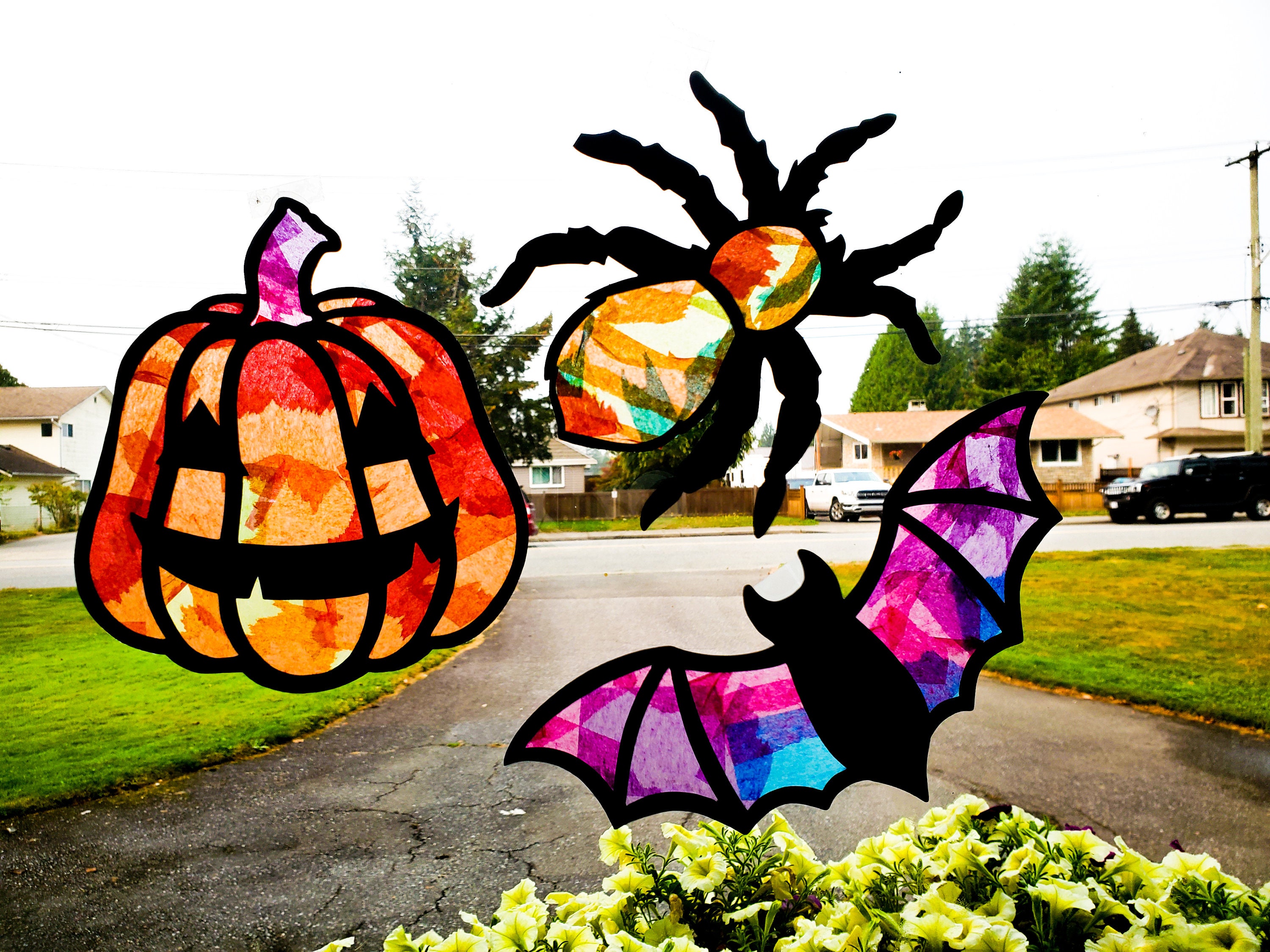 Halloween-suncatcher Kit-kids Craft Kit Stained Glass Tissue - Etsy
