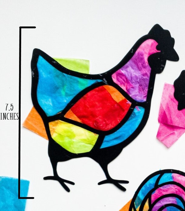 Chickens-suncatcher-kids Craft Kit Stained Glass Tissue - Etsy