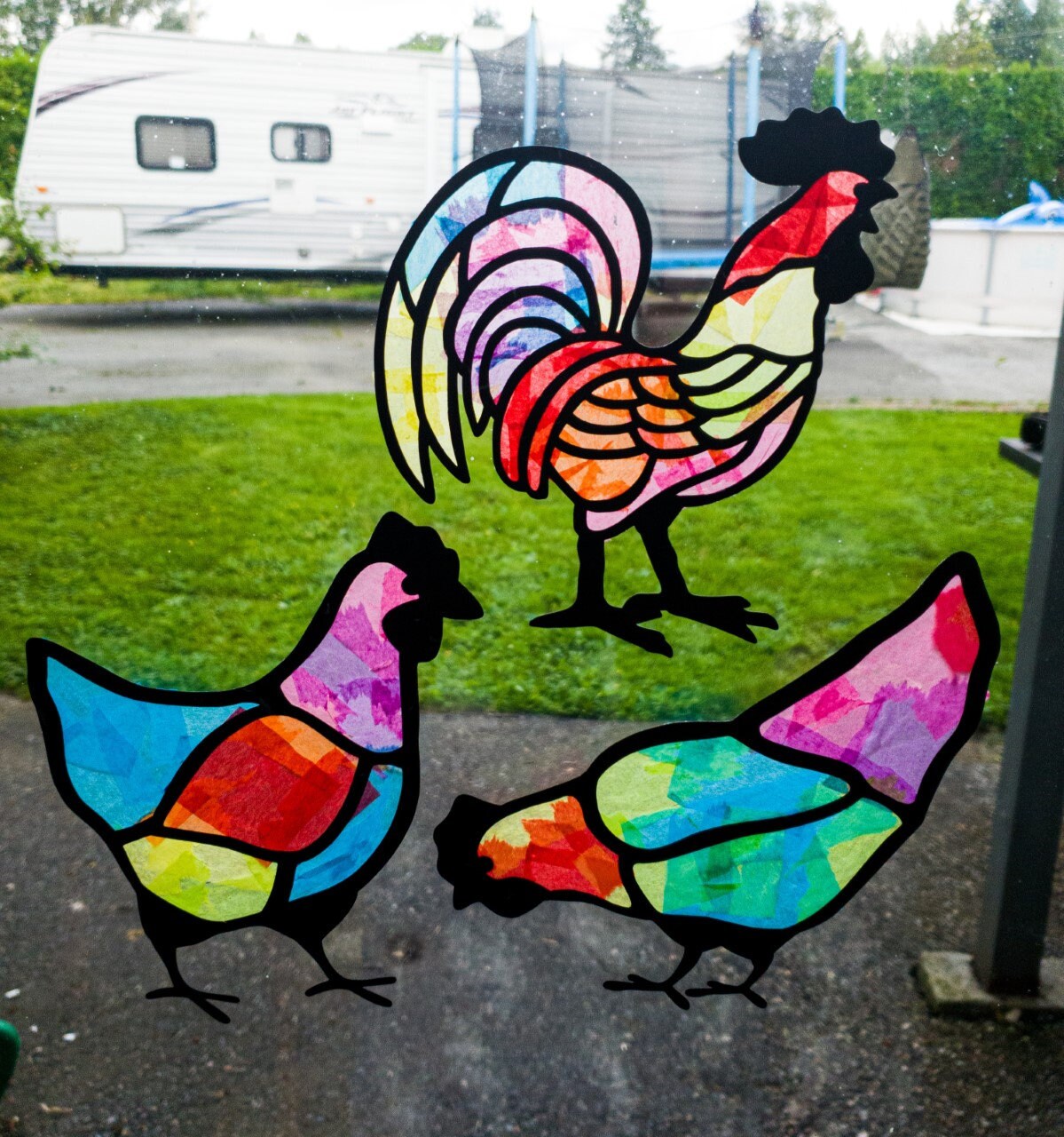 Chickens-suncatcher-kids Craft Kit Stained Glass Tissue - Etsy