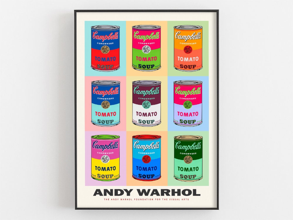 Andy Warhol Colored Campbell s Soup Cans Poster Exhibition Print Colourful Soup Can Illustration Kitchen Decor Cafe Gallery Wall Art Etsy