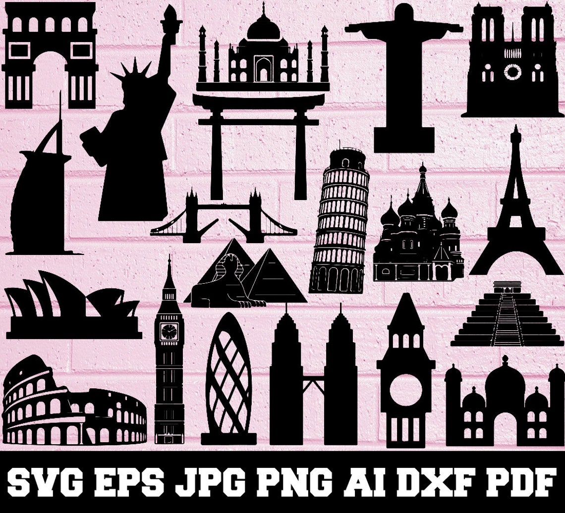 World Landmarks SVG World Landmarks Silhouette World | Etsy