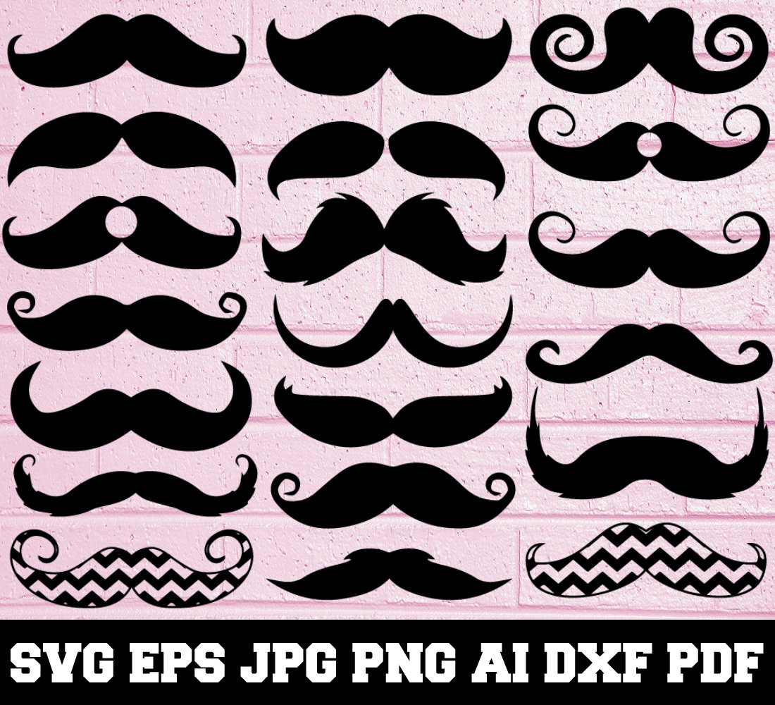 Bigote SVG Bigote Silueta SVG Archivos de corte Paquete de bigote SVG ...