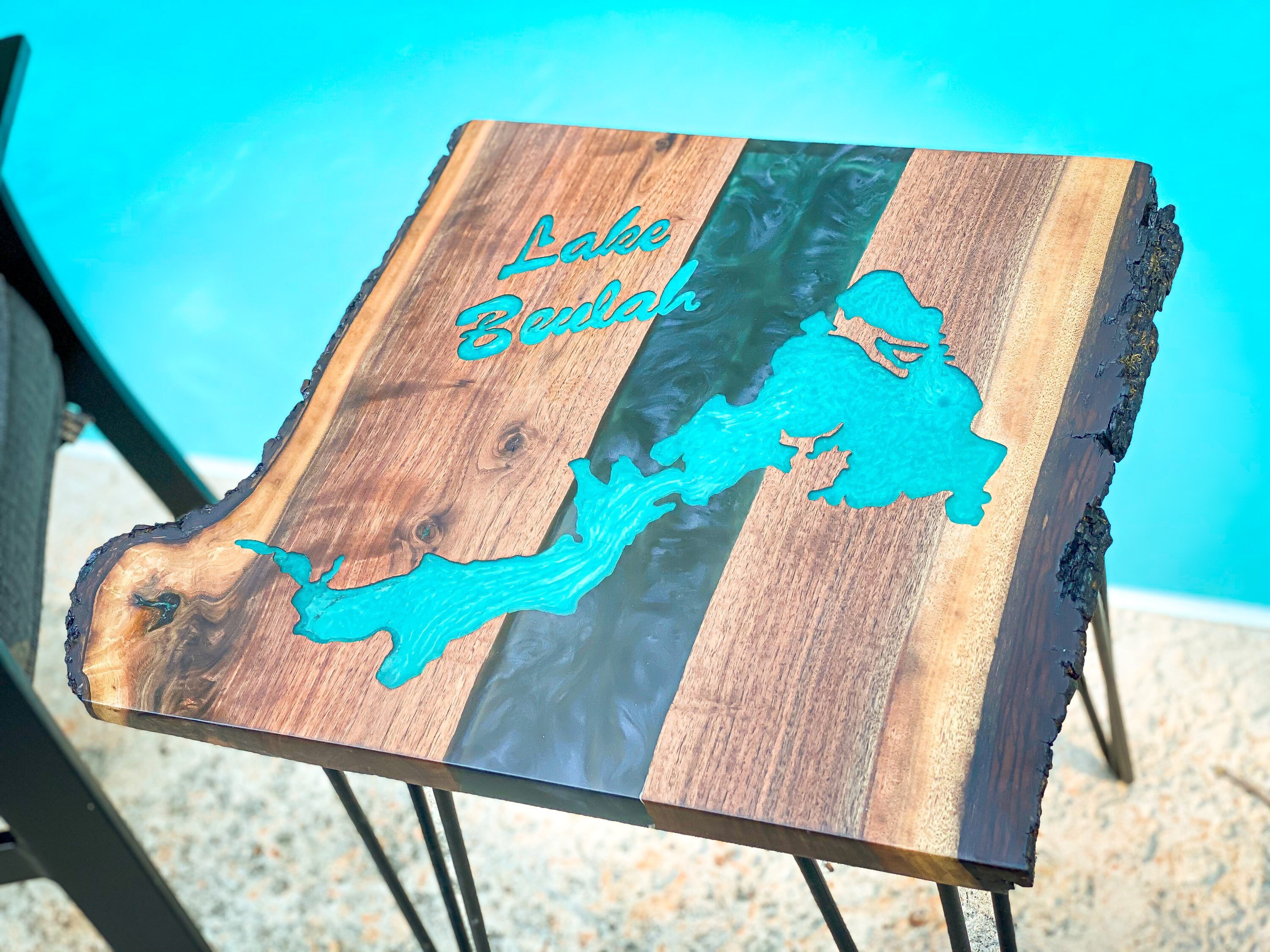Customizable Lake Map Side Table, Personalized Gift, River Table,end ...