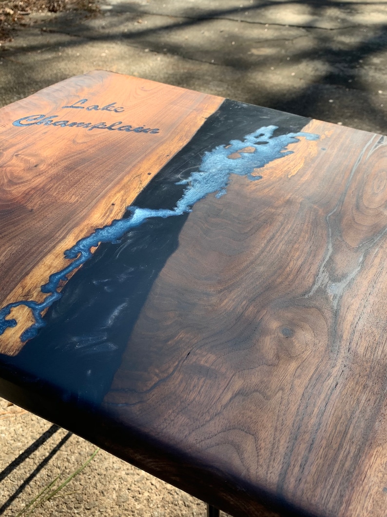 Customizable Lake Map Side Table, Personalized Epoxy Resin End Table, Lake House Side Table ...