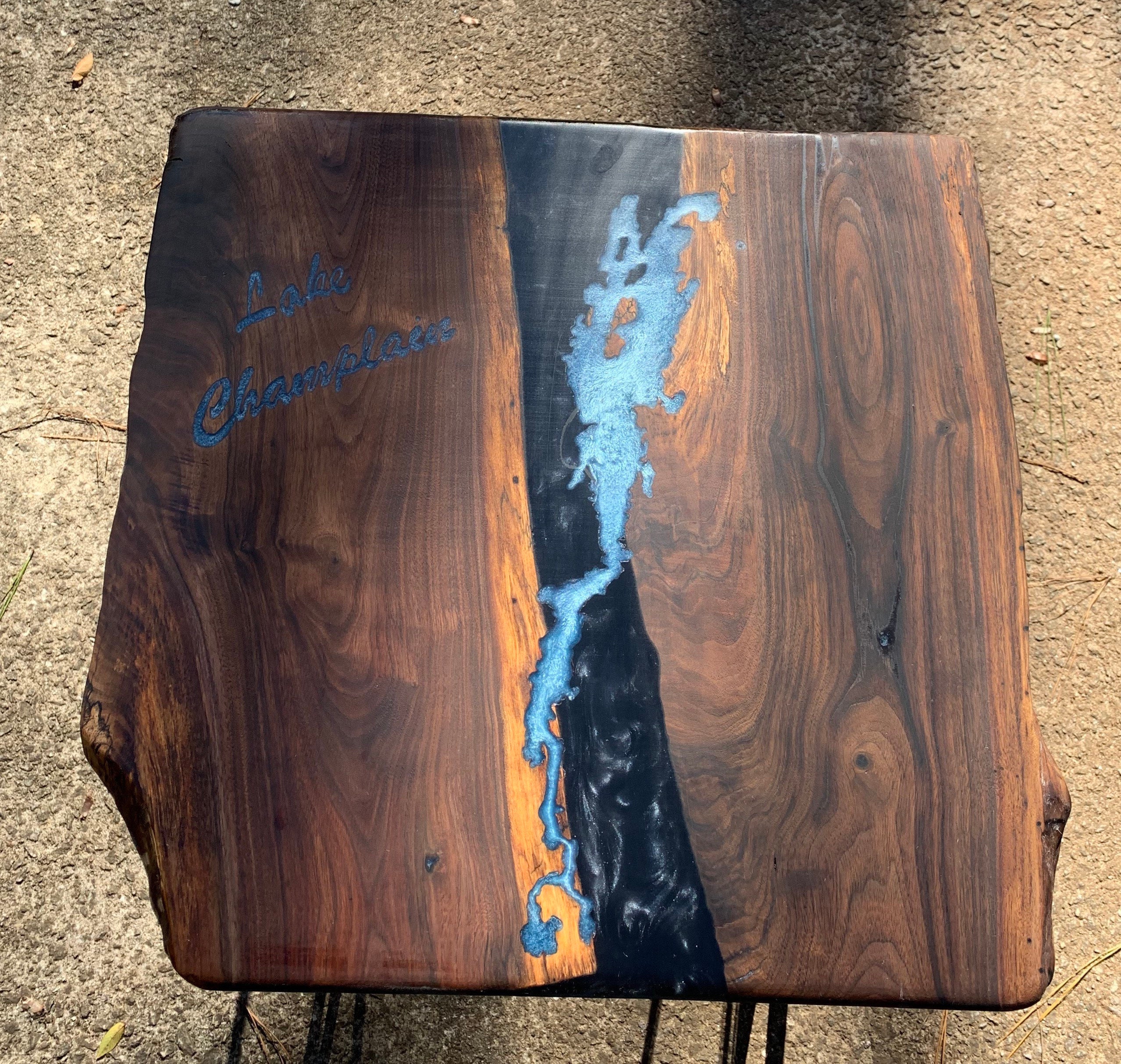 Customizable Lake Map Side Table, Personalized Epoxy Resin End Table ...