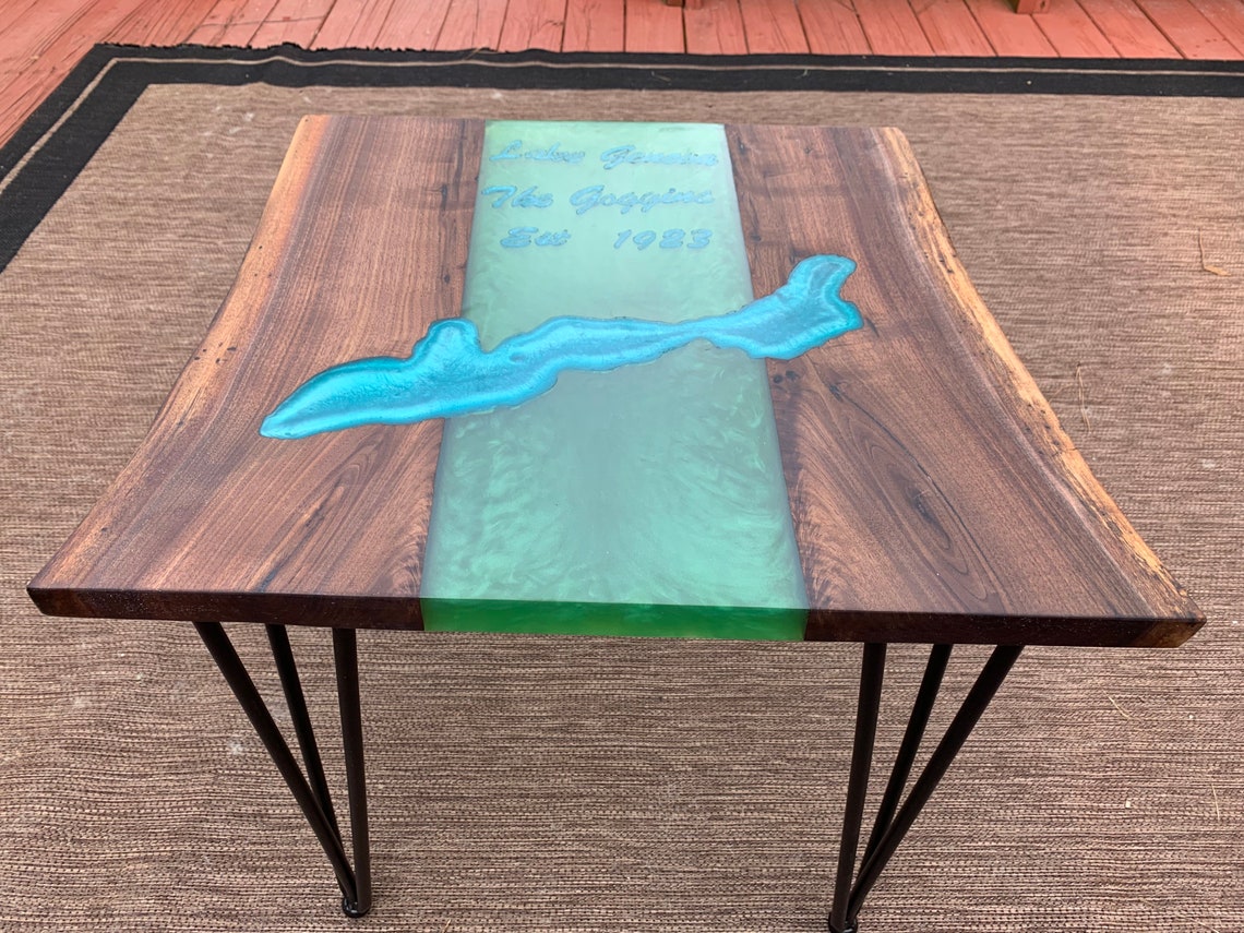 Customizable Lake Map Side Table, Personalized Epoxy Resin End Table ...