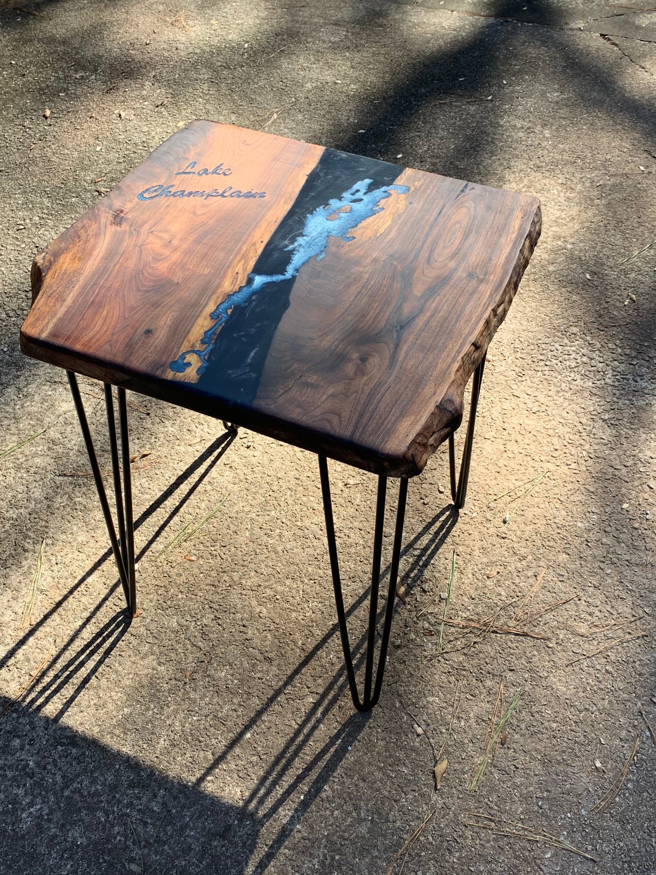 Customizable Lake Map Side Table, Personalized Epoxy Resin End Table ...