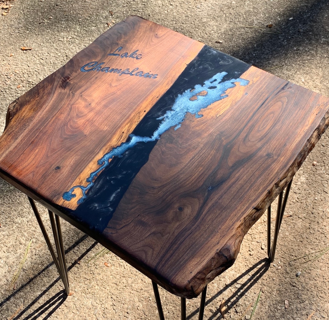 Customizable Lake Map Side Table, Personalized Epoxy Resin End Table ...