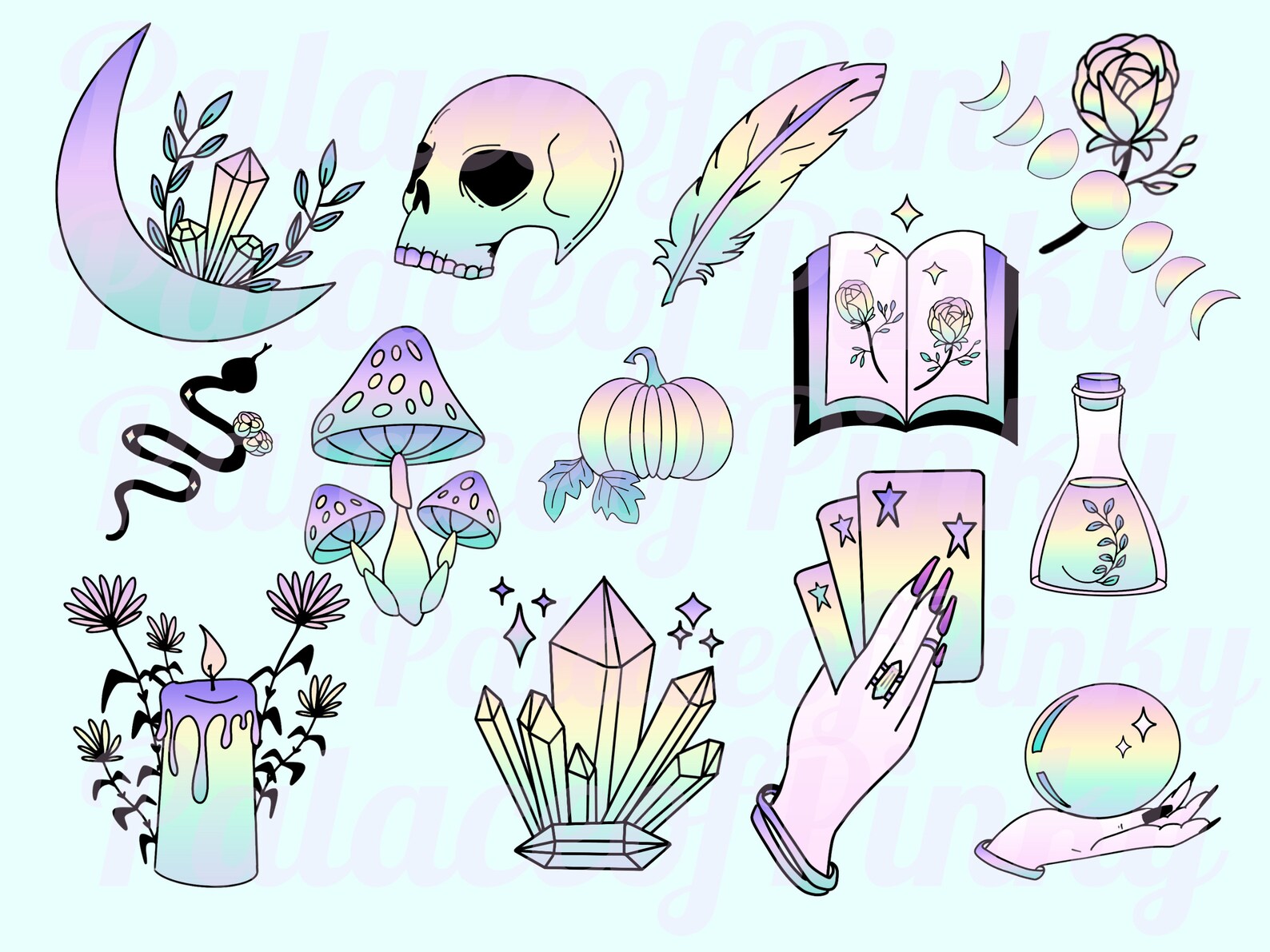 Pastel Goth Rainbow Gradient Witch Clip Art Images Twitch - Etsy