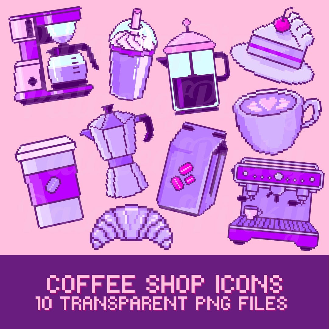 Pixel Art Coffee Shop Icons | Cute Digital Download for Cafe | Twitch ...