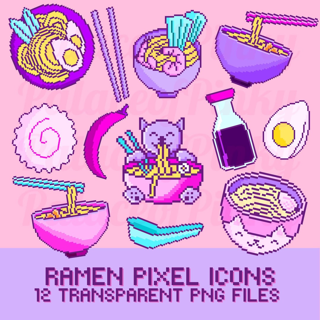Pixel Art Ramen Icons | Cute Digital Download for Noodle Lover | Twitch ...