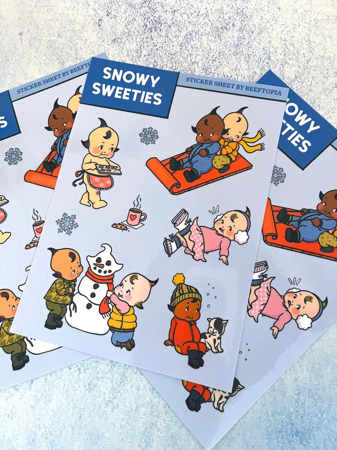 Snowy Sweeties Sticker Sheet | Cute Winter Kewpie Inspired Waterproof ...