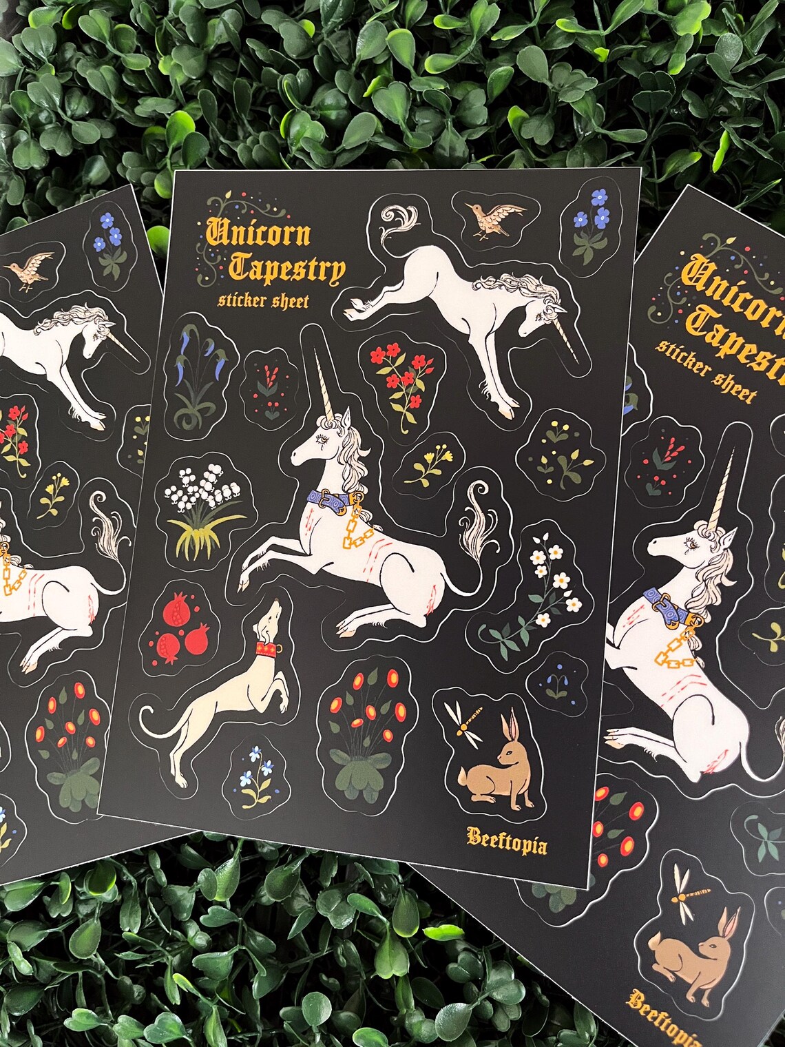 Unicorn Tapestry Sticker Sheet | Medieval Art History Waterproof ...
