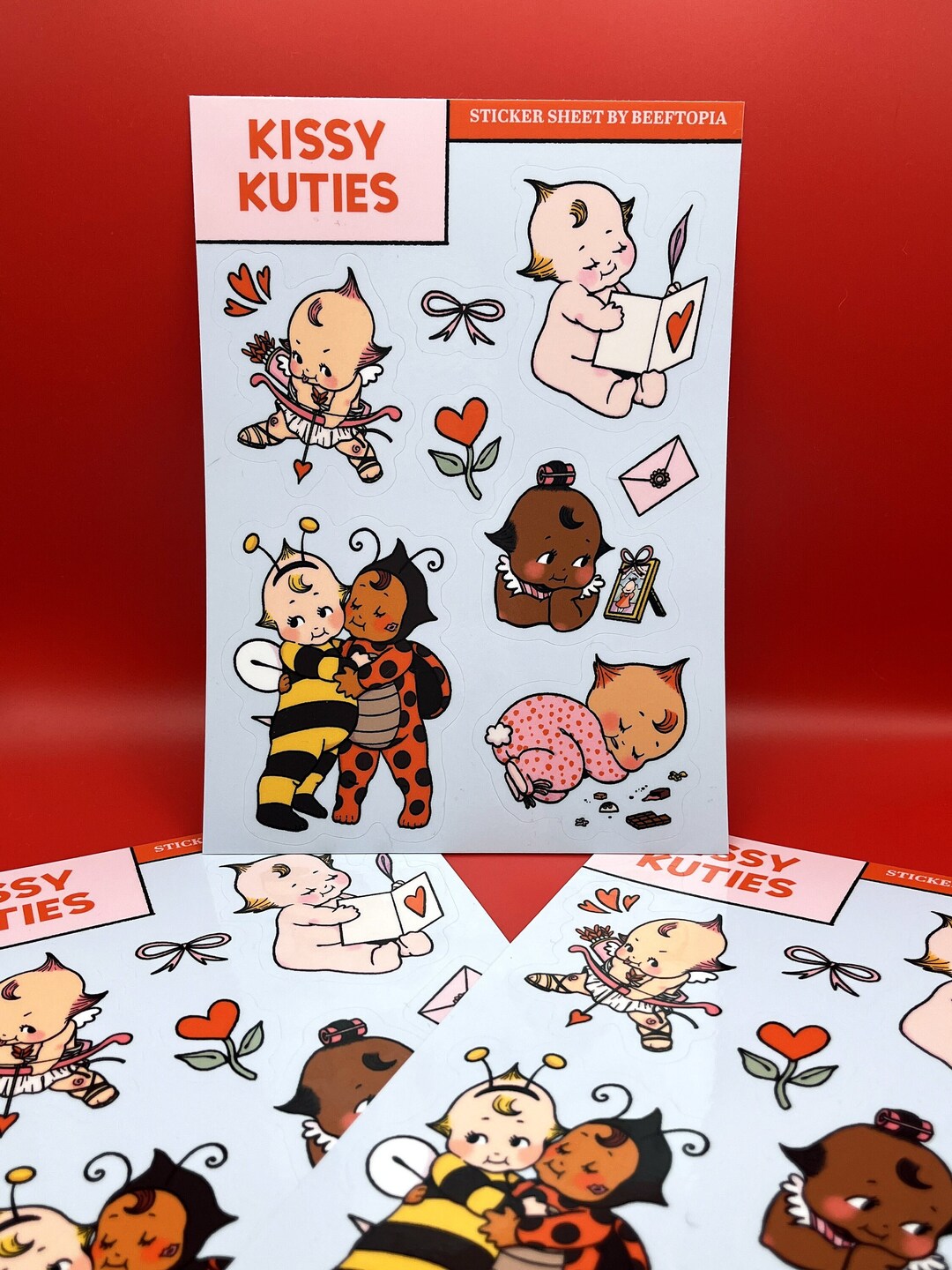 Kissy Kuties Sticker Sheet | Cute Lovecore Kewpie Inspired Waterproof ...