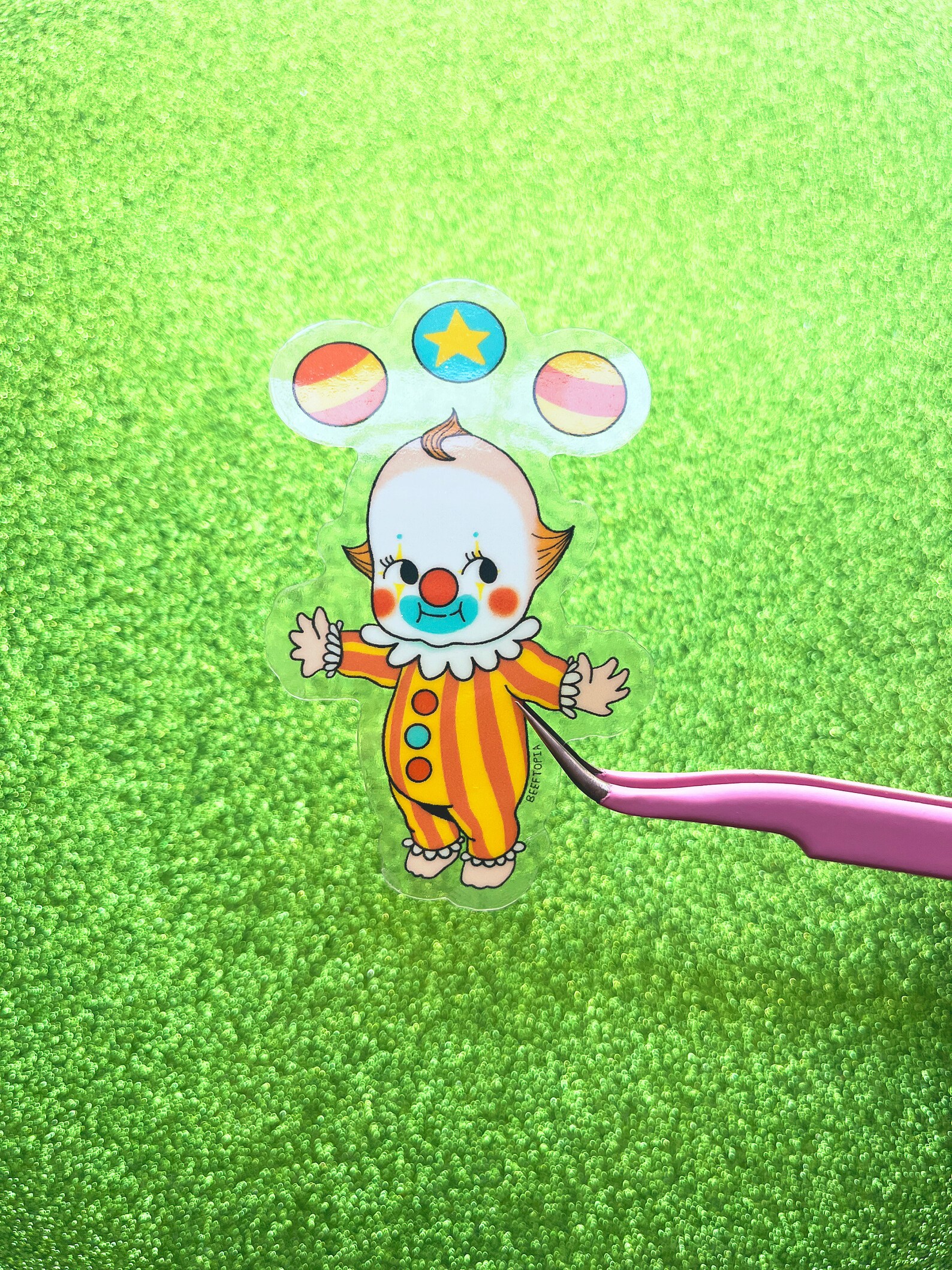 Kewpie Clown Clear Vinyl Sticker | Kitschy Clowncore Waterproof Decal ...