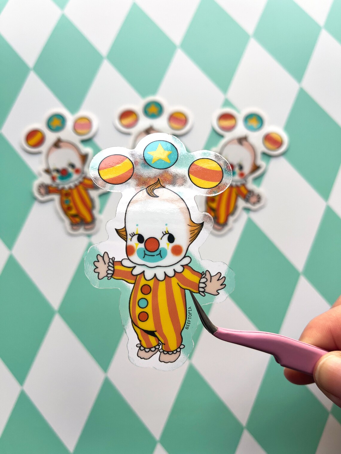 Kewpie Clown Clear Vinyl Sticker | Kitschy Clowncore Waterproof Decal ...