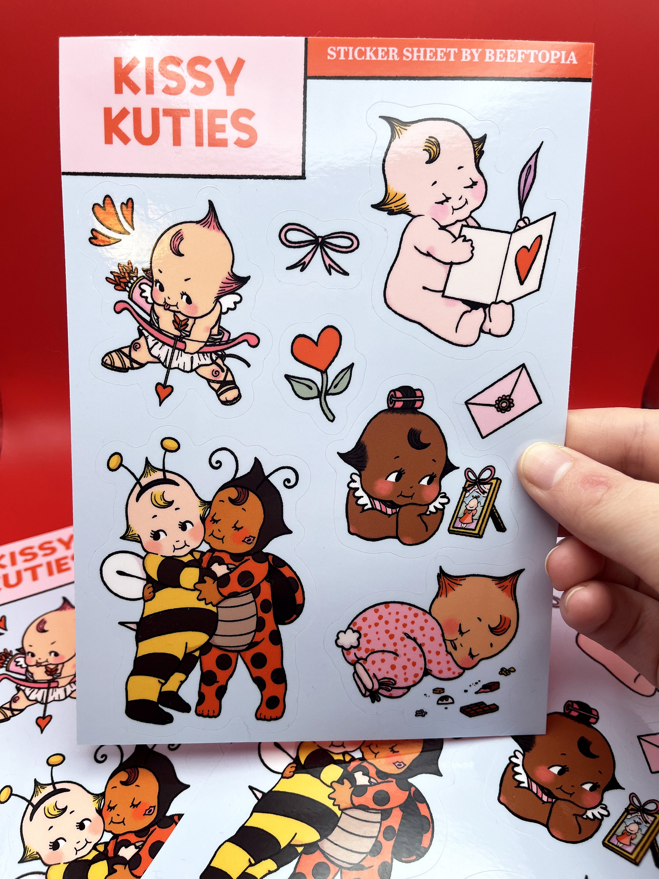 Kissy Kuties Sticker Sheet | Cute Lovecore Kewpie Inspired Waterproof ...