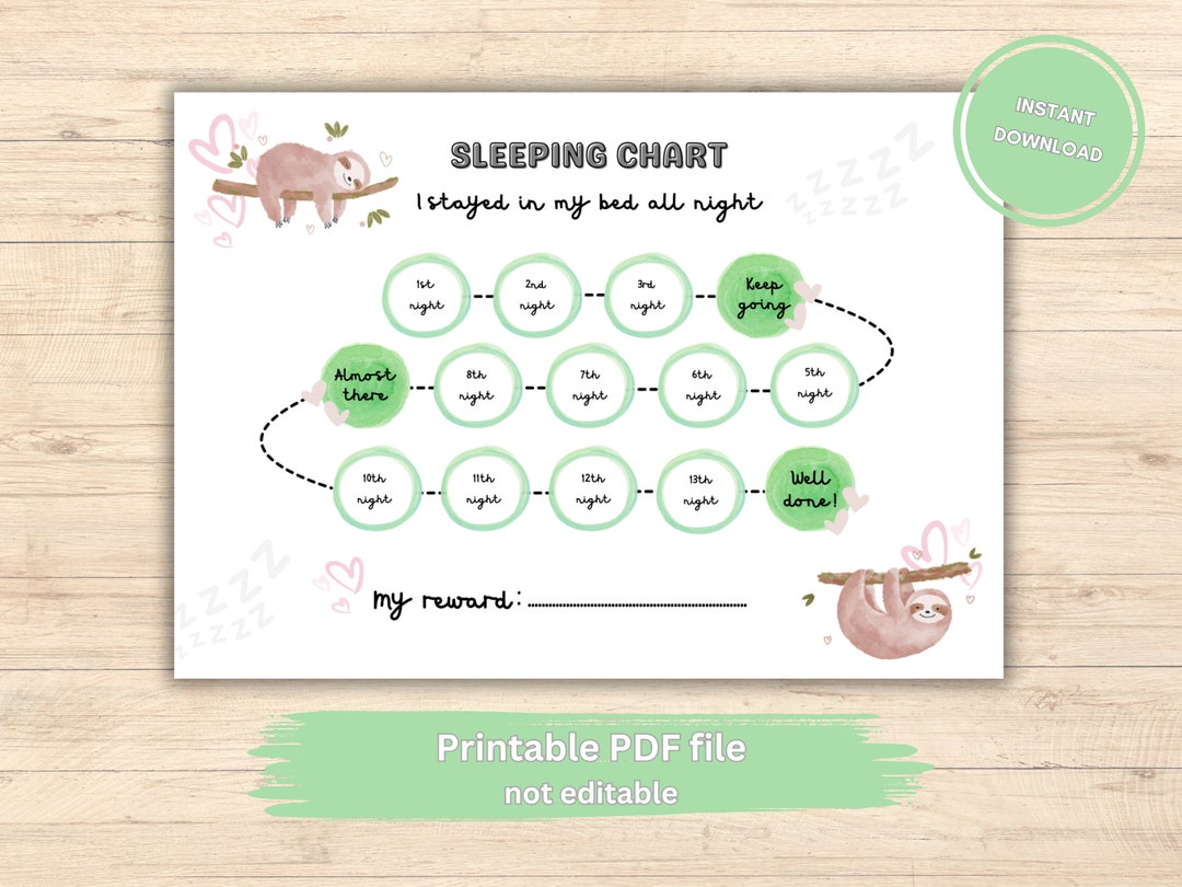 Ready to Print Sleeping Chart for Children Sleepy Sloth Design, Gender ...