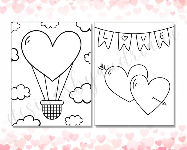 Valentine's Day Printable Coloring Page Bundle, Coloring Activities for ...